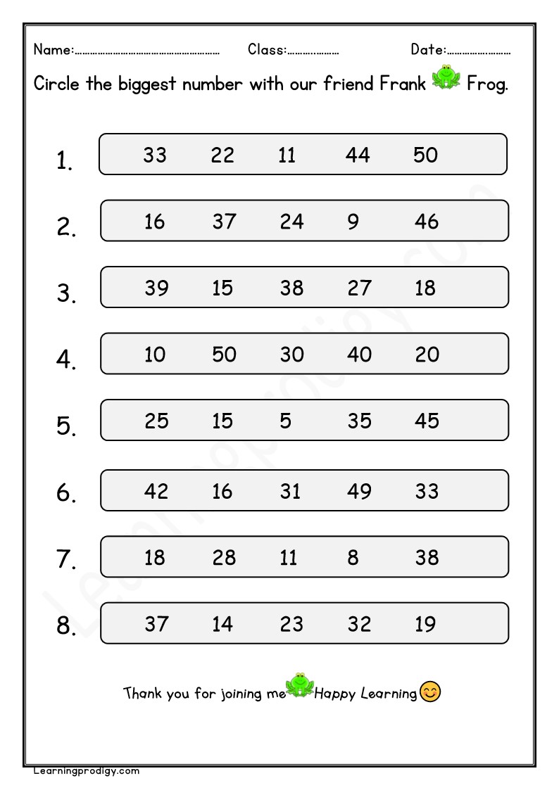 Free Printable Circle The Biggest Number Worksheet 1 50 Worksheet Free Printable Circle The Biggest Number Worksheet 1 50 Worksheet