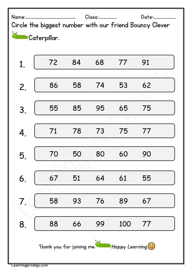 Circle The Biggest Number Worksheet 50 100 Worksheet learningprodigy Circle The Biggest Number Worksheet 50 100 Worksheet learningprodigy