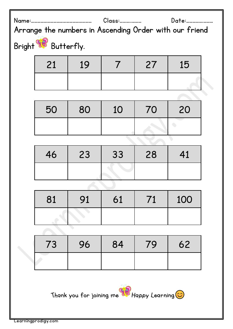 Free Printable Maths Ascending Order Worksheet For Grade One Kids-2 ...