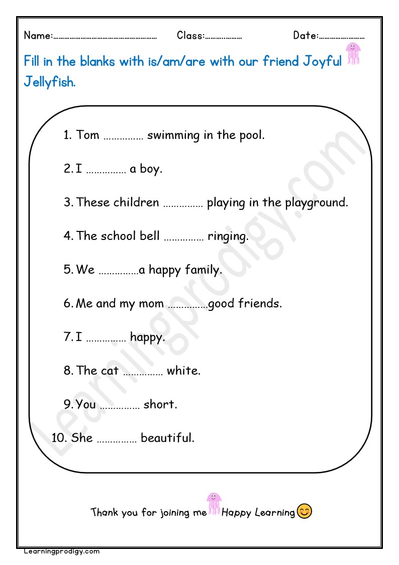 Free Printable is/am/are English Worksheet for Grade One Kids-1 ...