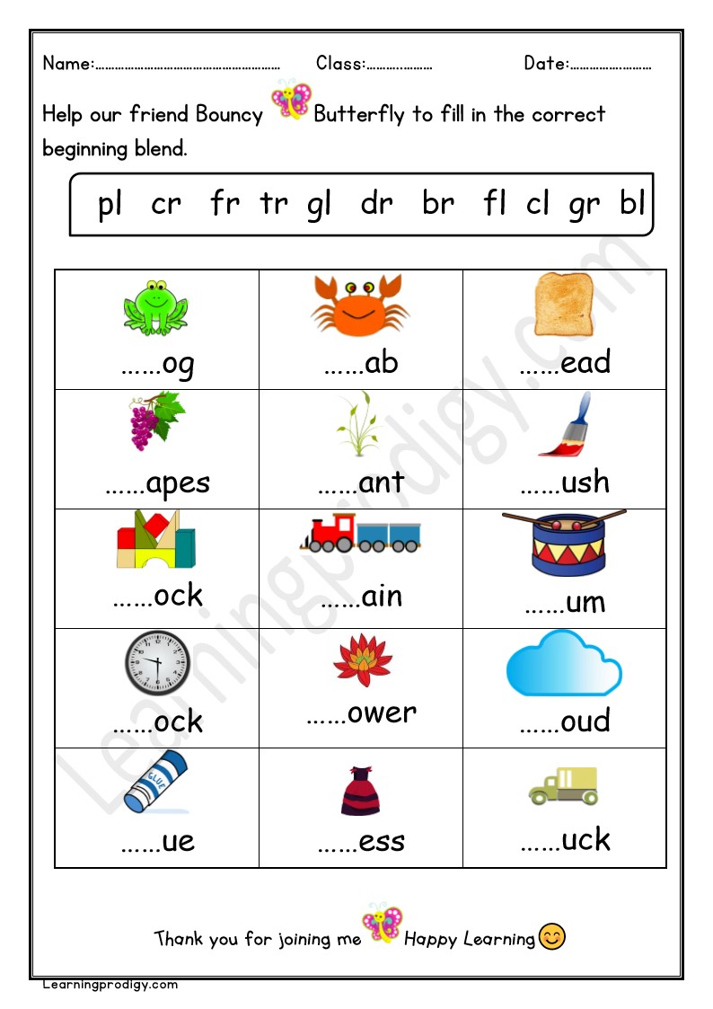 Free Printable Beginning Blending Worksheet for Grade One Kids -1 ...