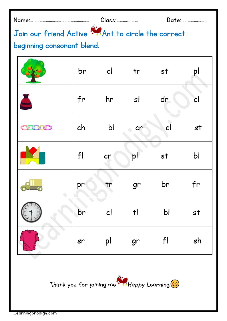 Free Printable Beginning Consonant Blending Worksheet for Grade One ...