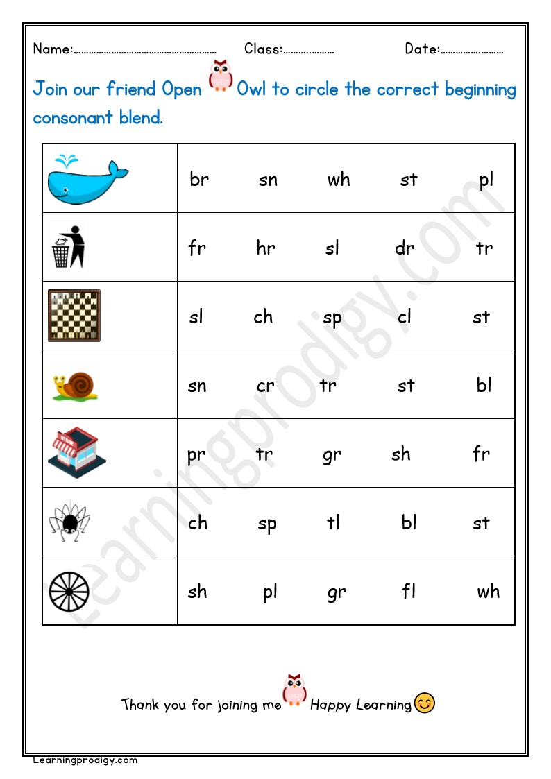 Free Printable Beginning Consonant Blending Worksheet for Grade 1 ...