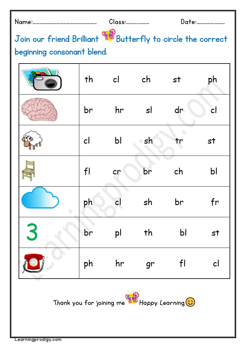 Free Printable Beginning Consonant Blending Worksheet for Grade 1 ...