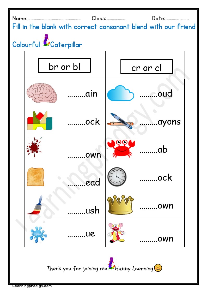 Free Printable Beginning Consonant Blending Worksheet for Grade 1 ...