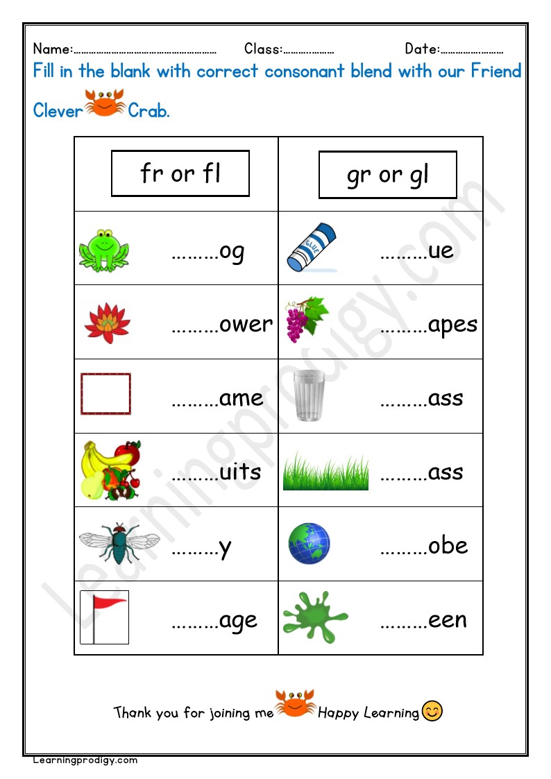 Free Printable Beginning Consonant Blending Worksheet for Grade 1 ...