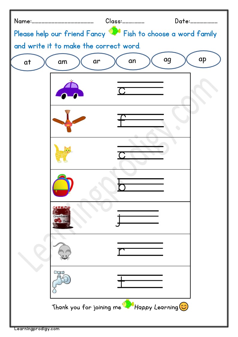 Free Printable Word Family Worksheet for Grade 1 - Worksheet ...