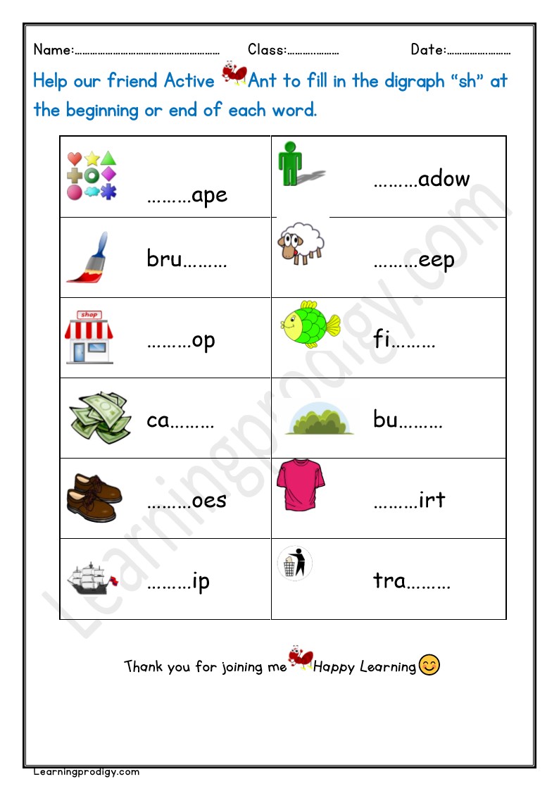 Free Printable Digraph Beginning or Ending Blending Worksheet for Grade ...