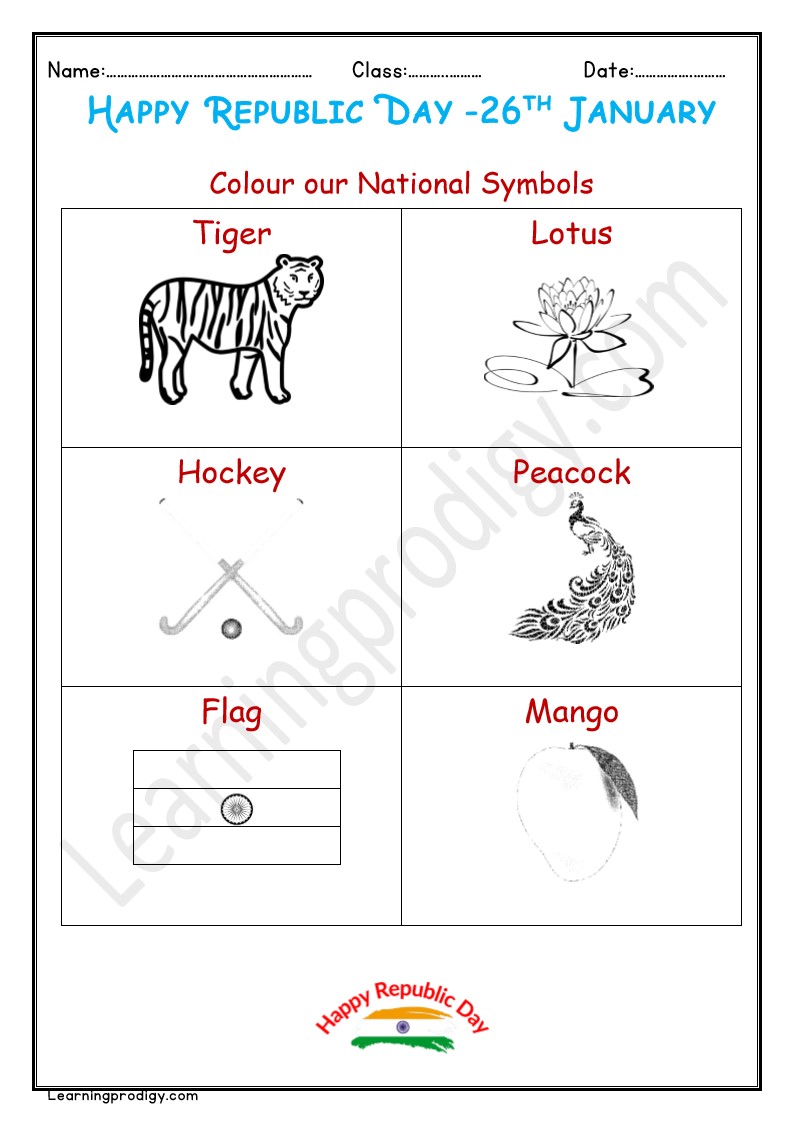 Free Printable India Republic Day Worksheet - Colouring Worksheet for ...