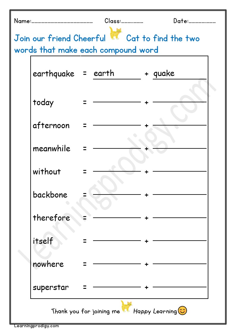 Free Printable English Compound Word Worksheet - 6 - worksheet ...