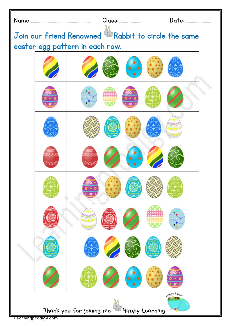 Free Printable Easter Egg Pattern Matching Worksheet For Kids ...