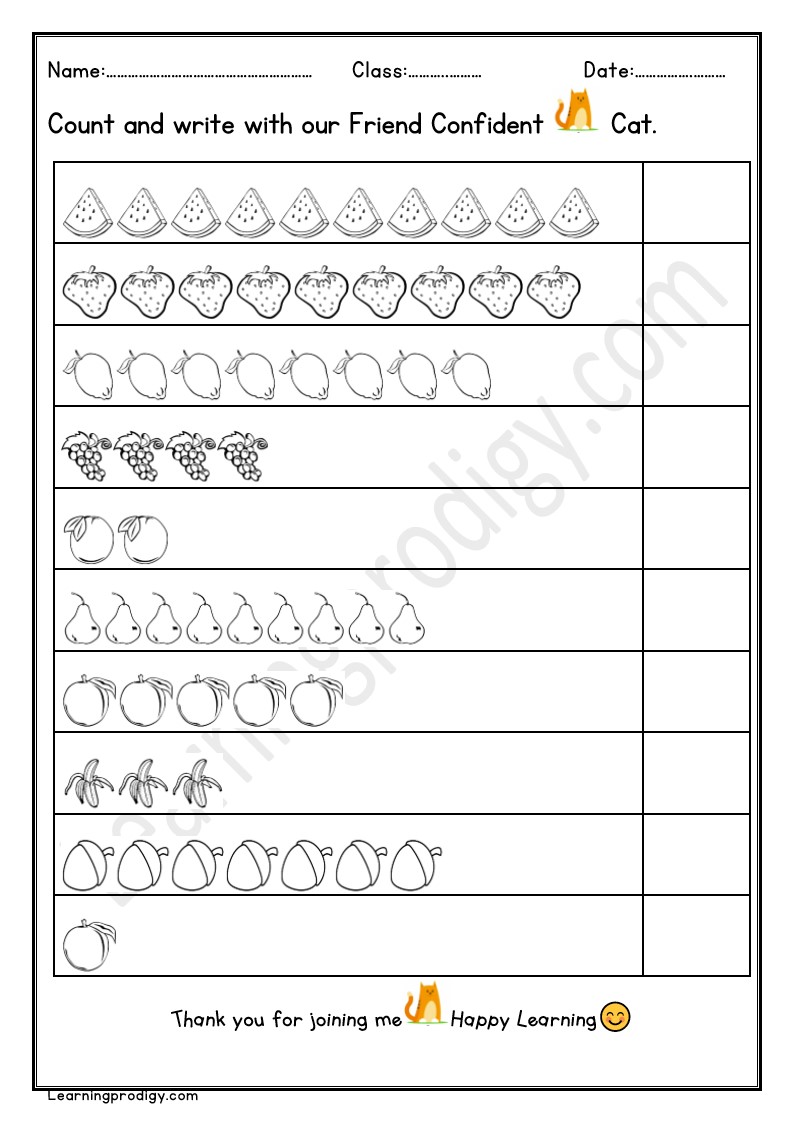 Free Printable Maths Picture Counting Worksheet for Kindergarten Kids | Fruits Counting ...