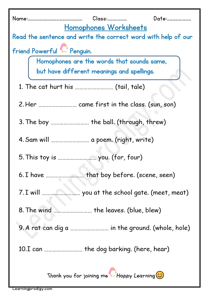 Free Printable Homophones Worksheet For Grade One Kids. - worksheet ...