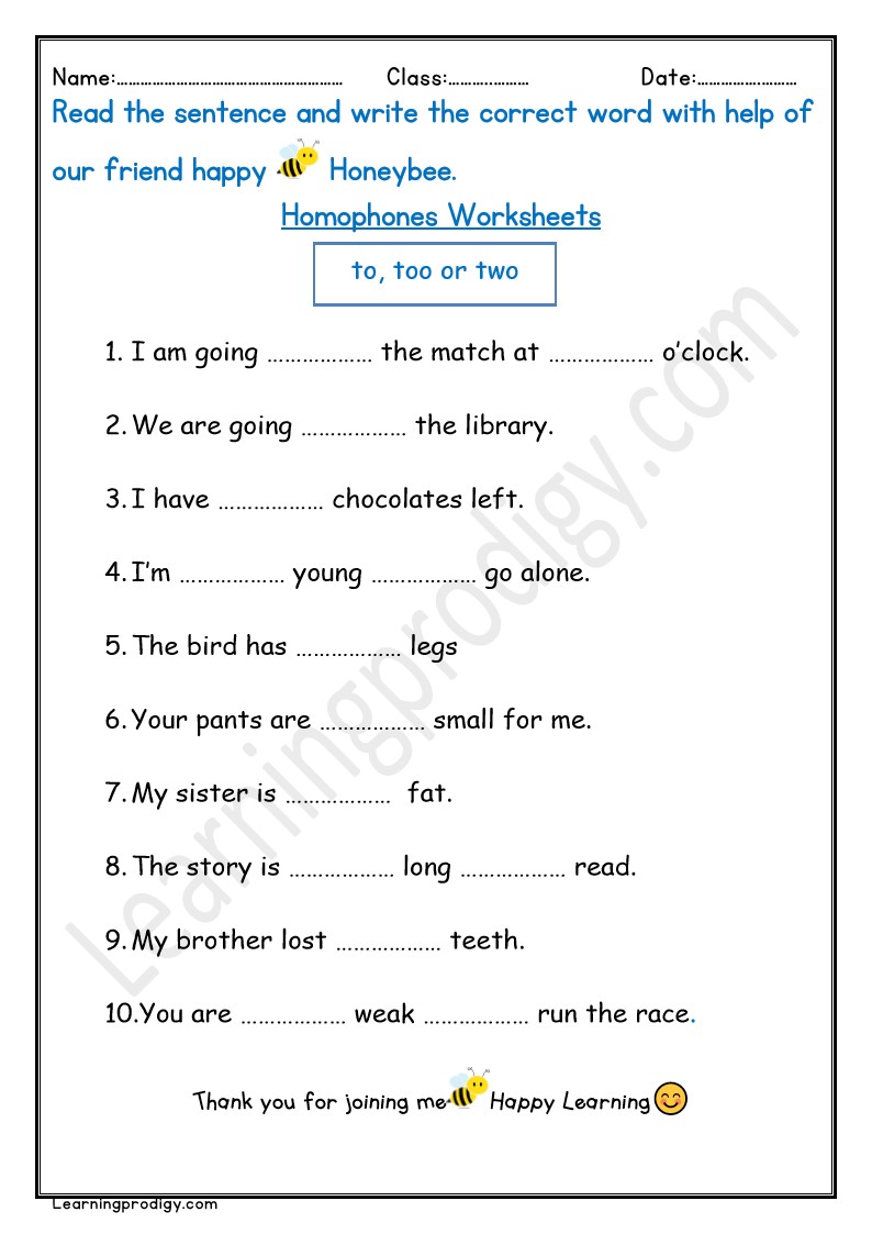 Free Printable Homophones Worksheet For Grade One Kids. - worksheet ...