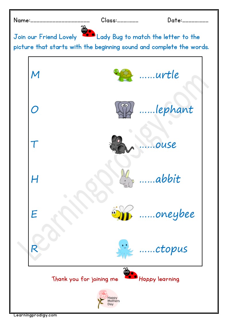 Free Printable Matching Mother's Day Worksheet for Kids. - worksheet ...