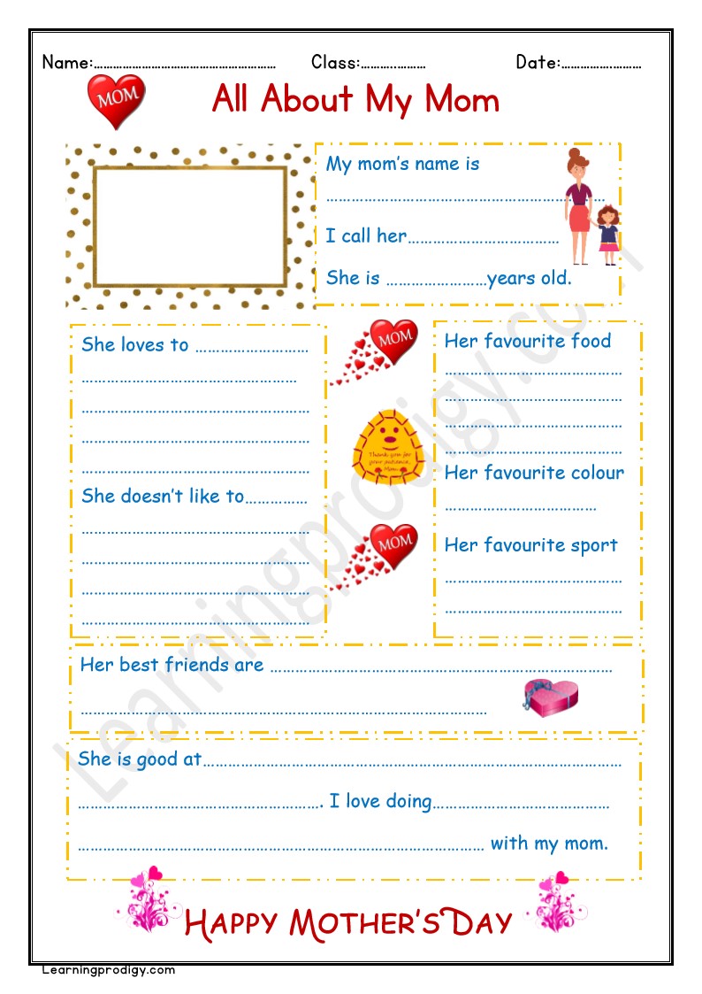 Free Printable All About My Mom Write Up. - worksheet.learningprodigy.com