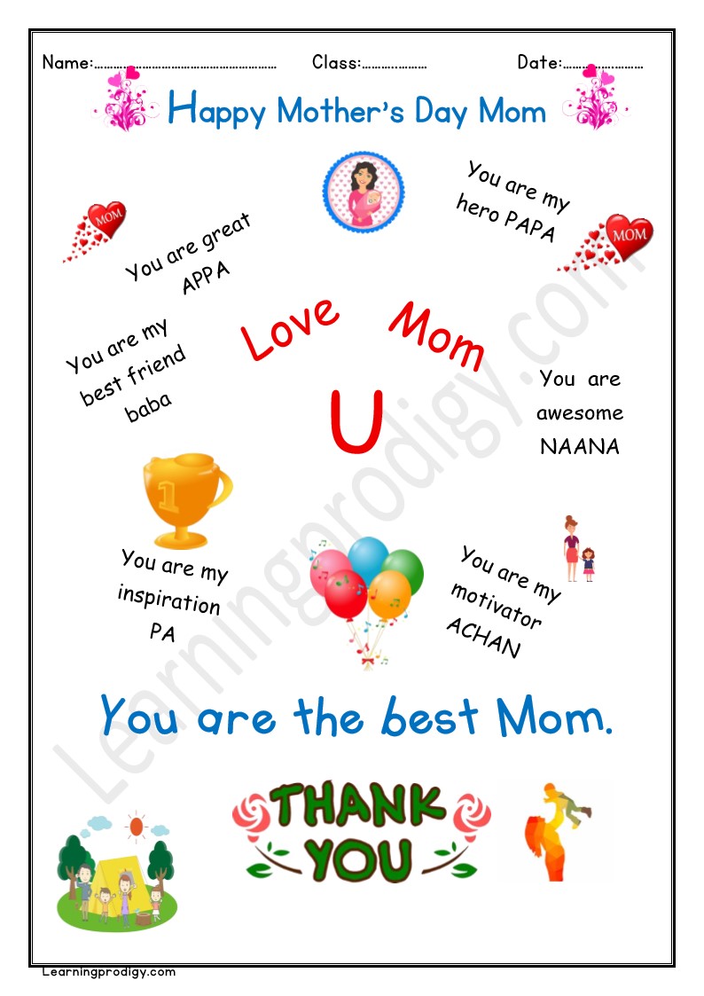 Free Printable Happy Mother's day Card - Worksheet.learningprodigy.com