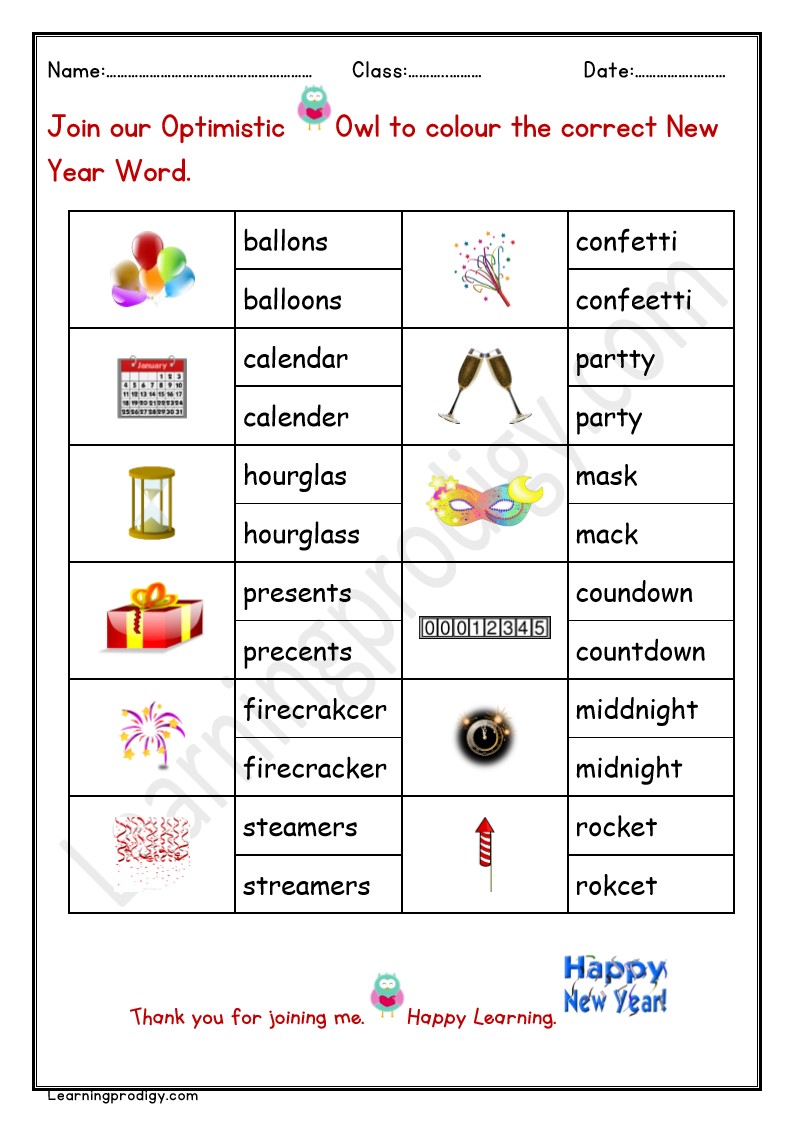 Free Printable New Year Choose the Correct Word - Worksheet ...