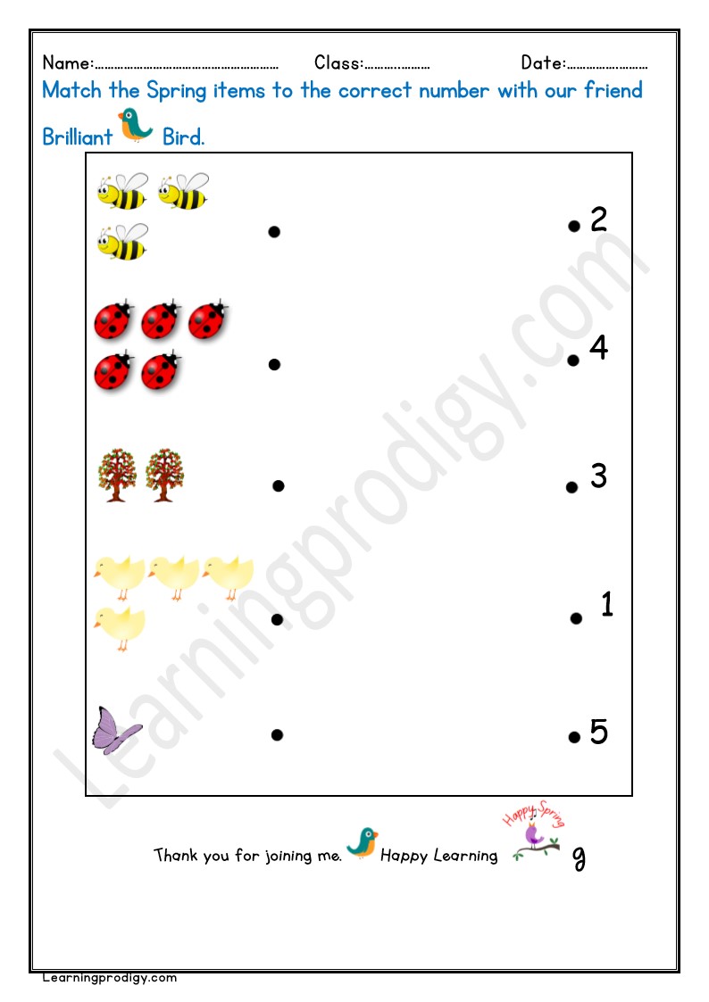 Free Printable Spring Quantity Matching Worksheet for Kids. - worksheet ...