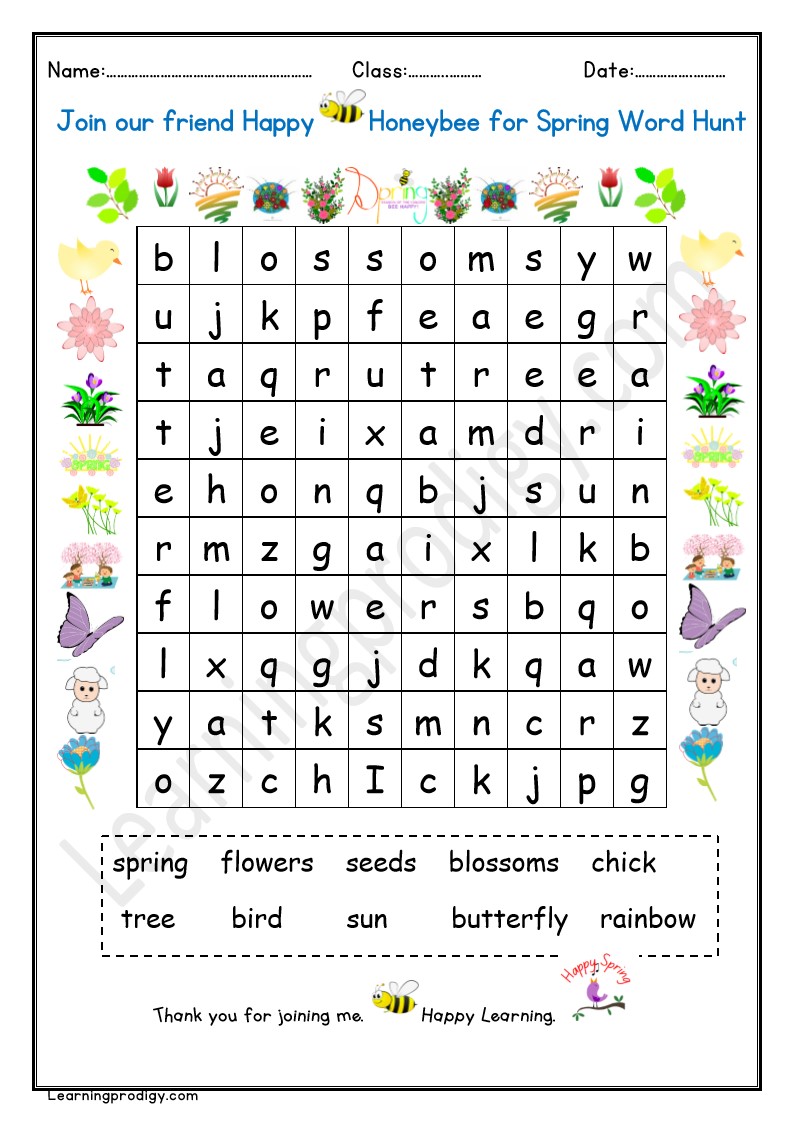Free Printable Spring Word Hunt Worksheet for Kids. - worksheet ...