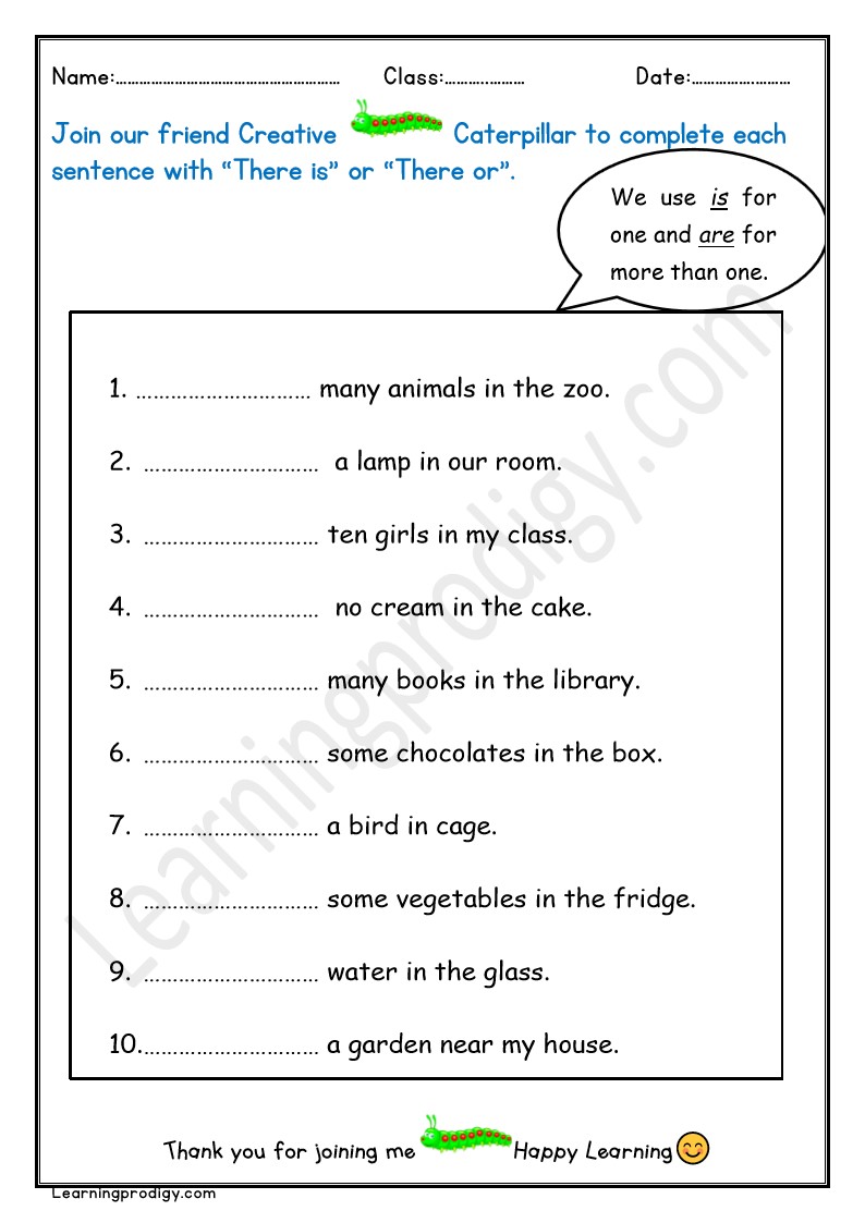 Free Printable 'There is' or 'There are' English Worksheet for Grade ...