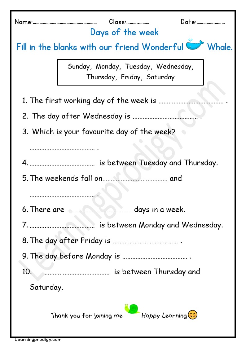 Free Printable Days Of Worksheet For Kindergarten Students | Logical ...