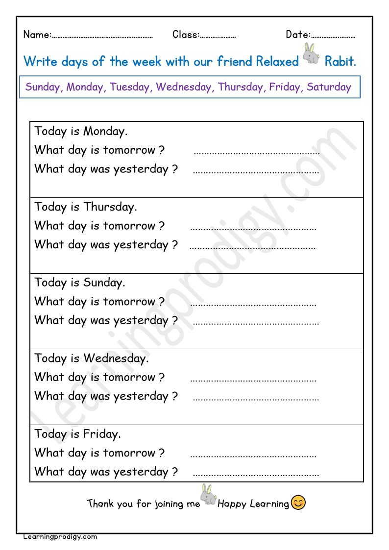 Free Printable Days Of Worksheet For Grade Two Students | Logical ...
