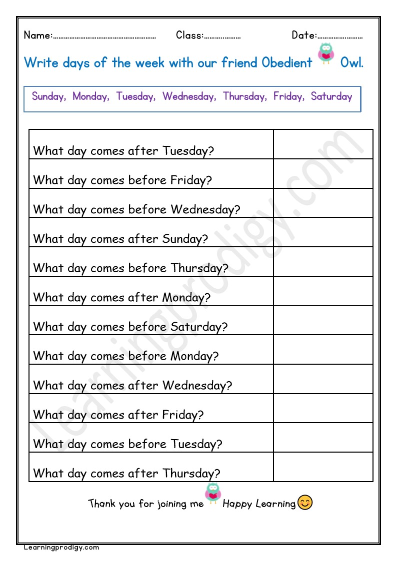 Free Printable Days Of Worksheet For Students | Logical Reasoning ...