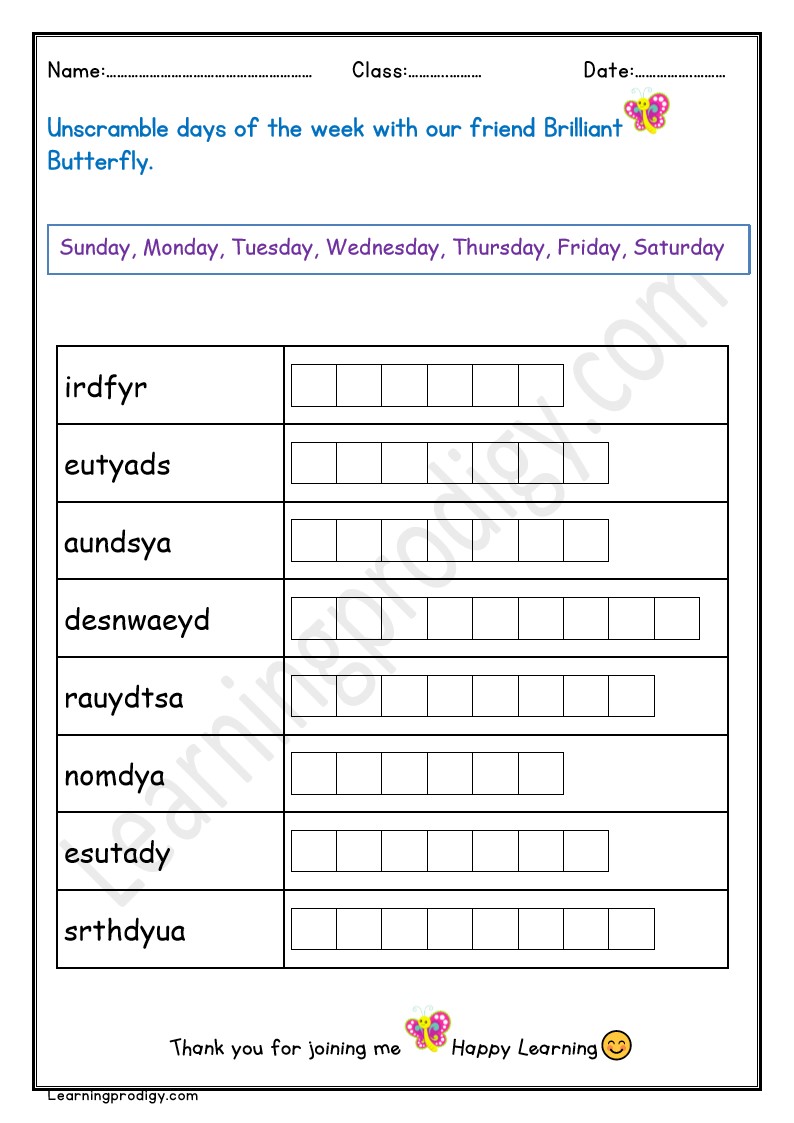 Free Printable Days Of Worksheet For Grade Two Students | Logical ...