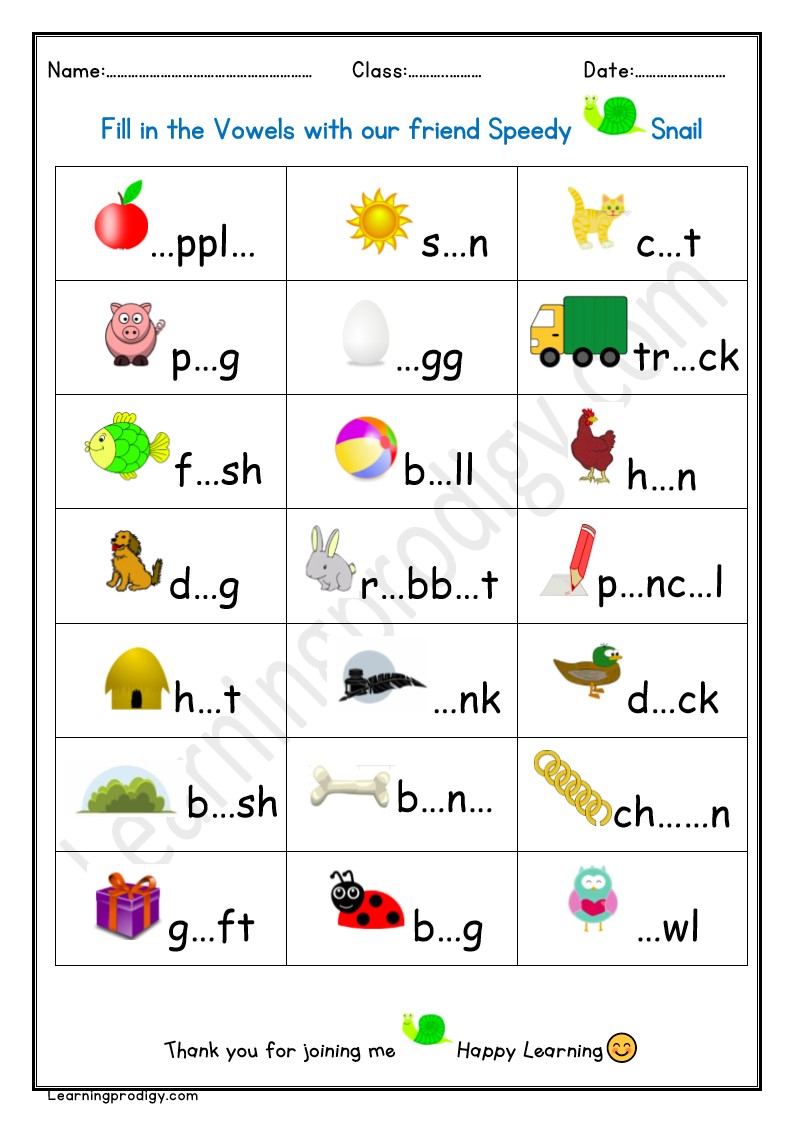 Free Printable Vowel Fill in Worksheet for Kindergarten Kids ...