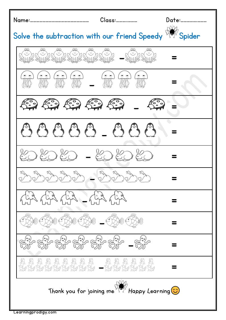 Free Printable Maths Animals Subtraction Worksheet For Kindergarten ...