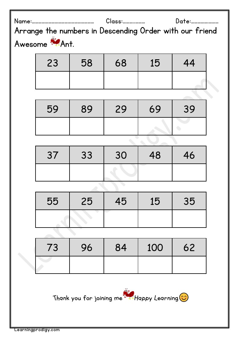 Free Printable Descending Order Maths Worksheet for Students ...