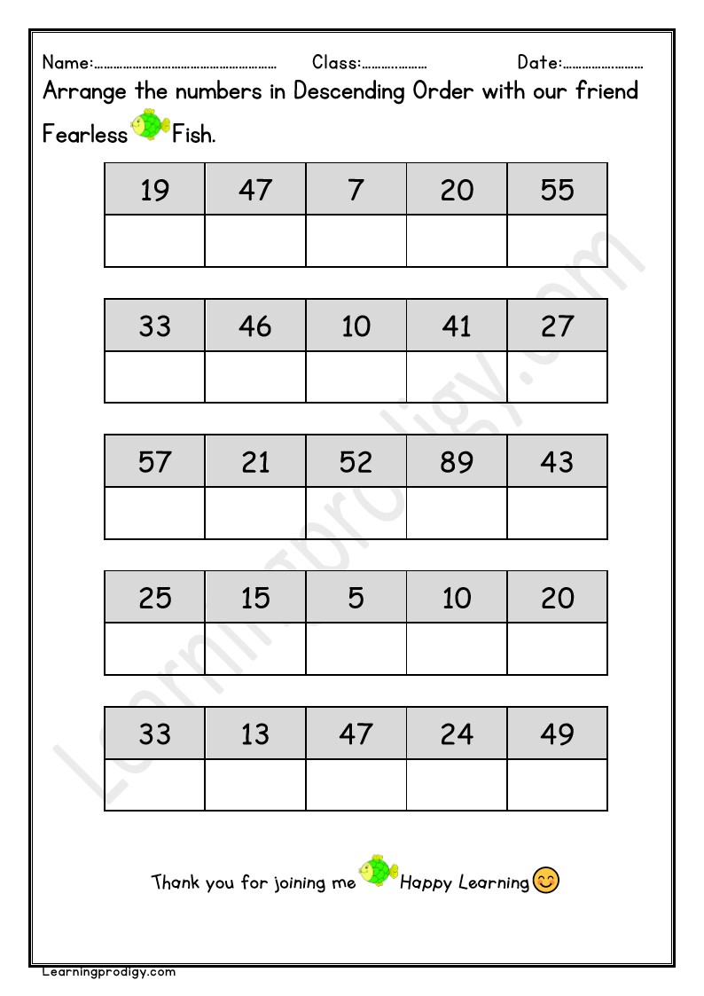 Free Printable Descending Order Maths Worksheet for Students ...