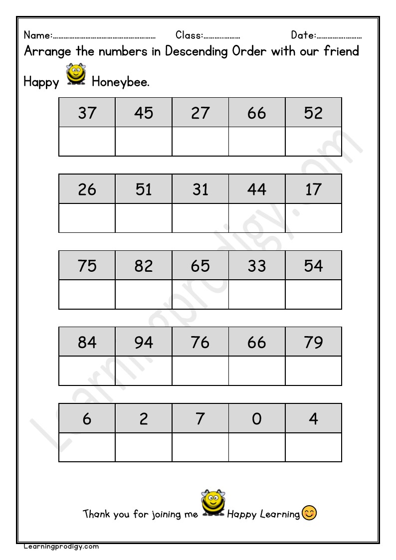 Free Printable Descending Order Maths Worksheet for Students ...