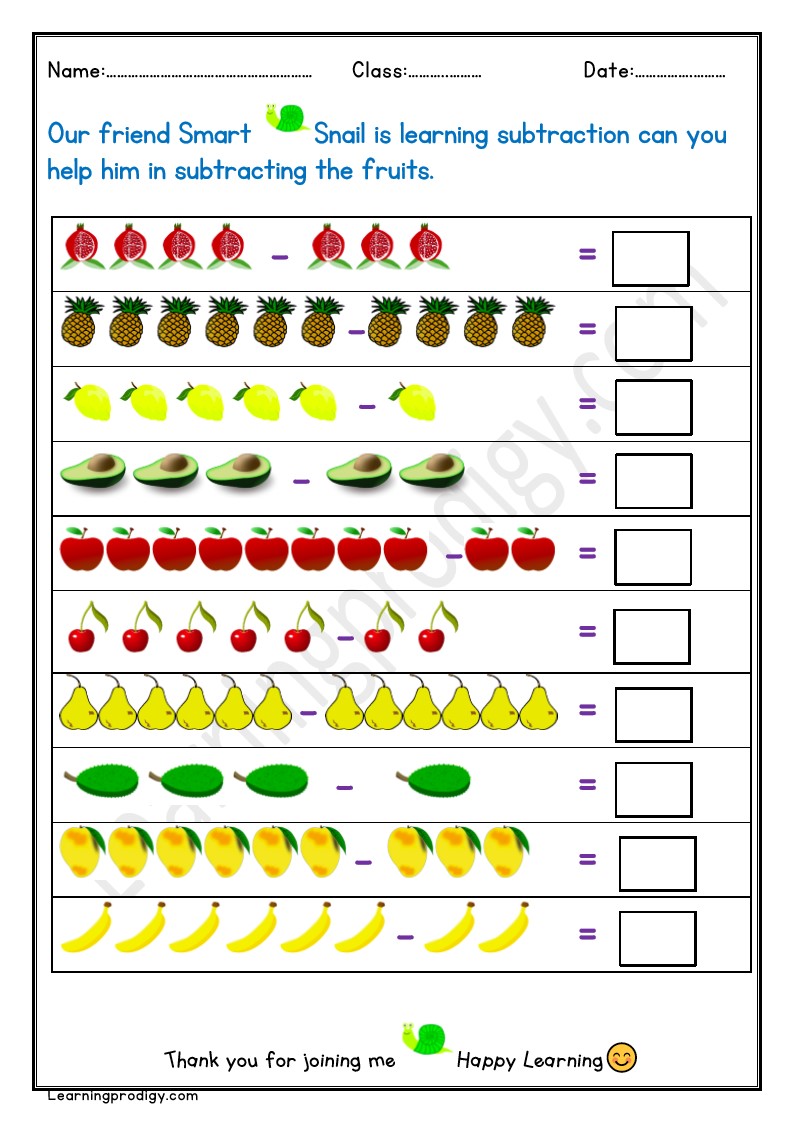 Free Printable Fruits Subtraction Worksheet for Nursery Kids | Maths ...