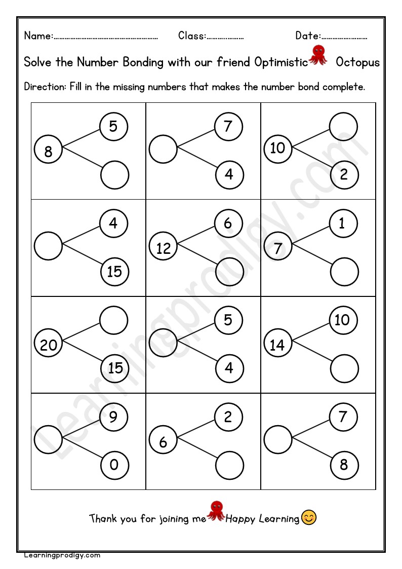 Free Printable Number Bond Worksheet For Grade One Kids| Number Bond ...