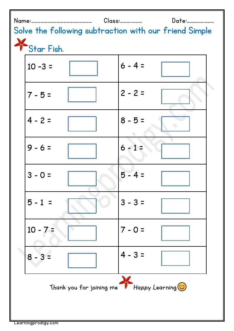 Free Printable Single Digit Subtraction Worksheet for Kindergarten Kids ...