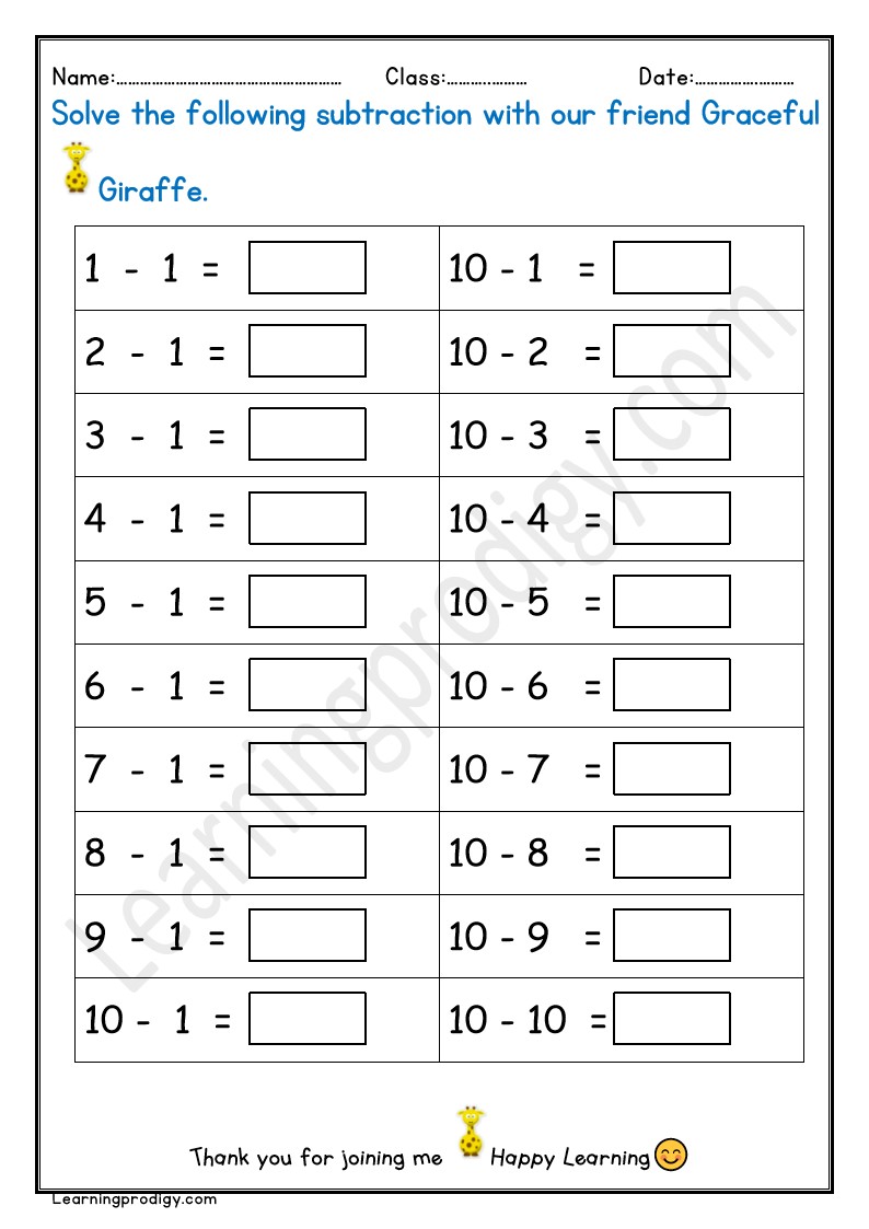 Free Printable Subtraction By One Worksheet for Kindergarten Kids ...