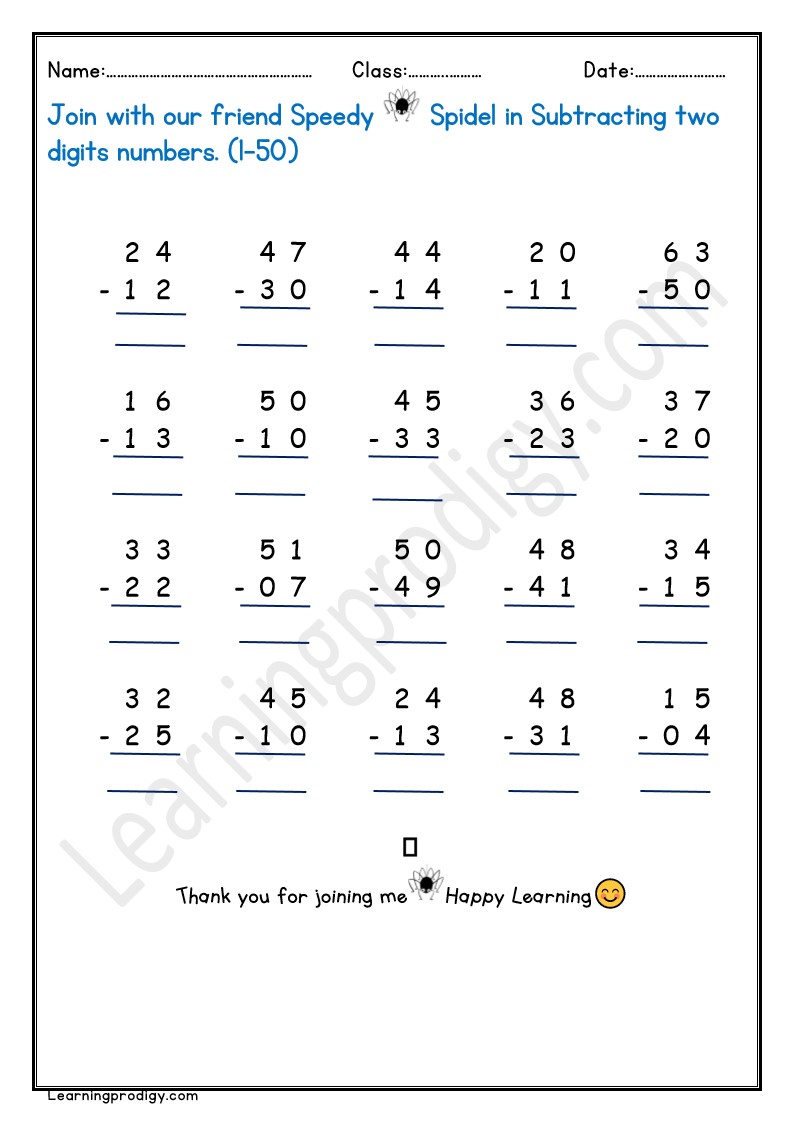 Free Printable Two Digit Subtraction Without Regrouping For Students(1 ...
