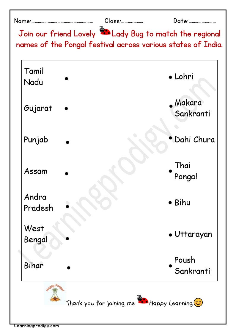 Free Printable Various Regional names of Thai Pongal. - Worksheet ...