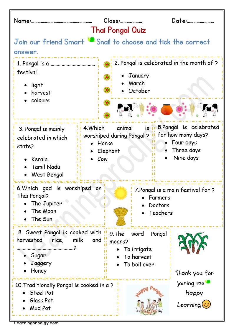 Free Printable Thai Pongal Quiz for Students. - Worksheet ...